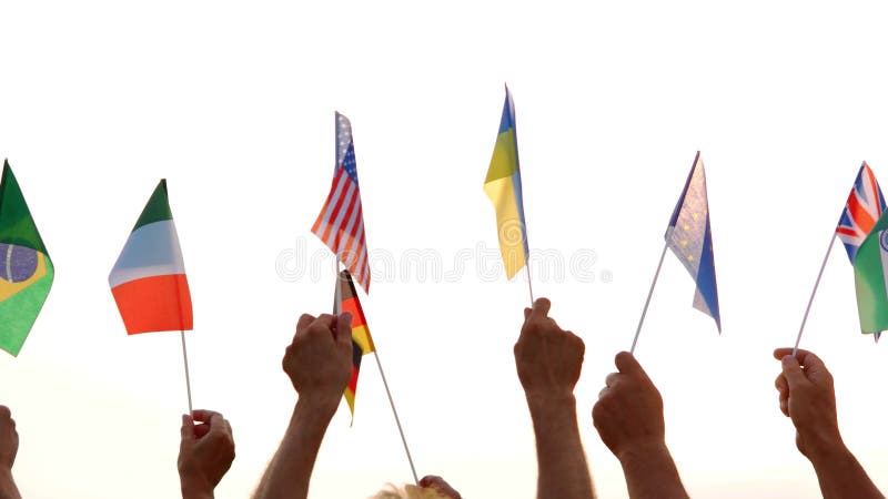 People Raised Flags of Different Countries. Stock Footage - Video of ...