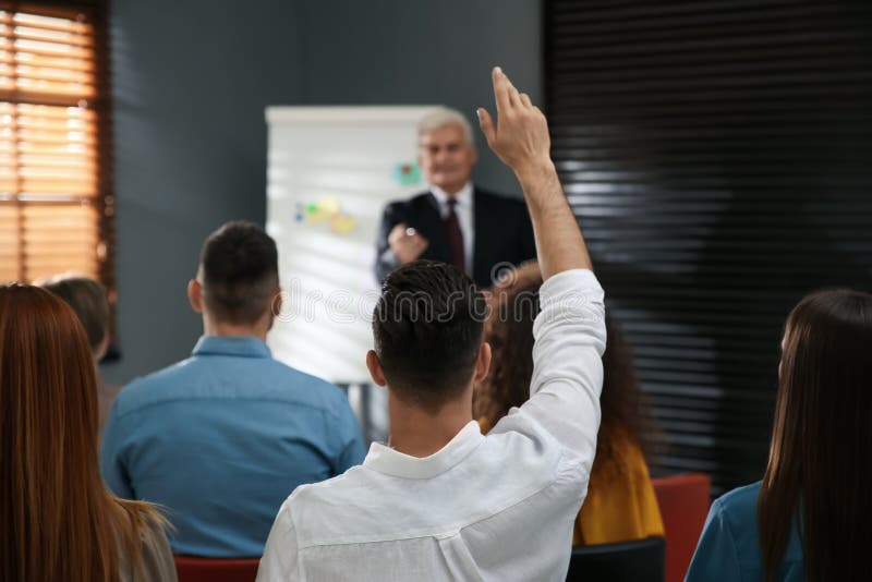 People Raising Hands To Ask Questions at Seminar Stock Photo - Image of ...