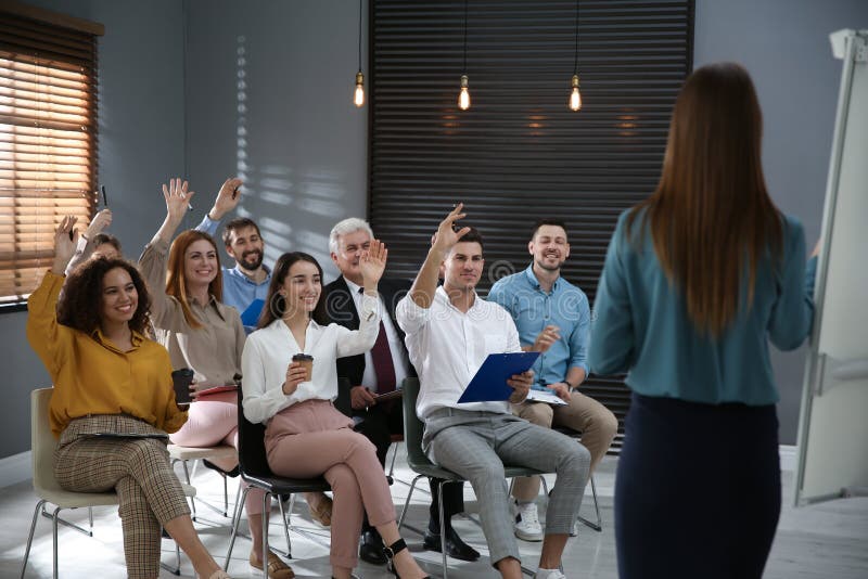 People Raising Hands To Ask Questions at Seminar Stock Photo - Image of ...