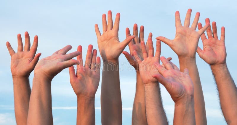 People raising hands up stock video. Video of unity, unrecognizable ...