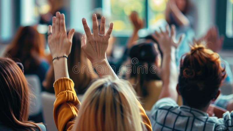 People Raising Their Hands in a Classroom or Conference, Eager To ...