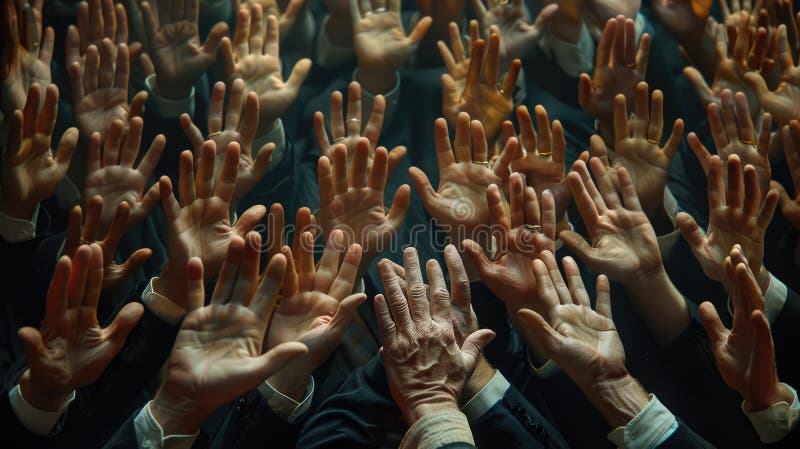 People Raising Their Hands in a Crowded Auditorium AIG535 Stock Photo ...