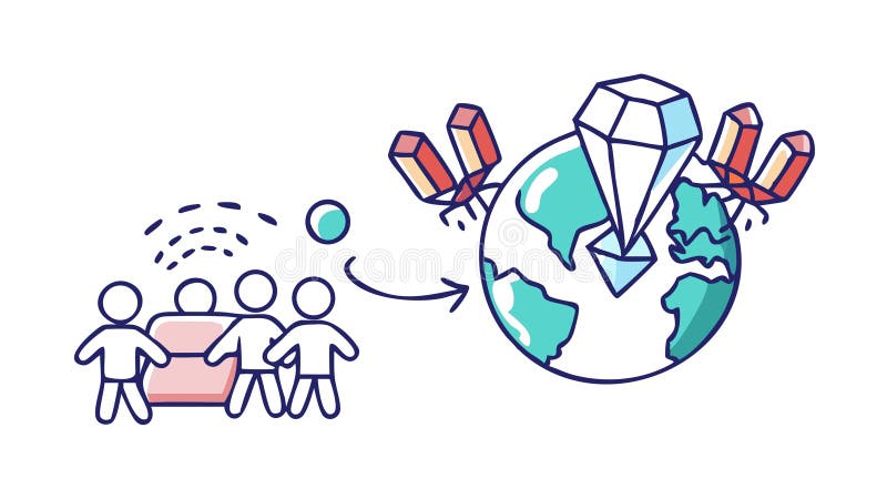 People Reaching for Gem on World Map, Global Value, Vector Design ...