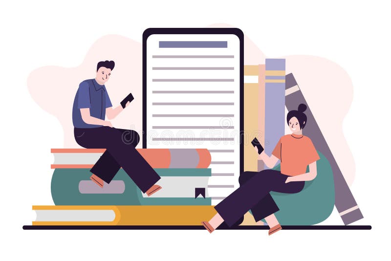 People Read Books in Online Library. Application for Reading Different ...