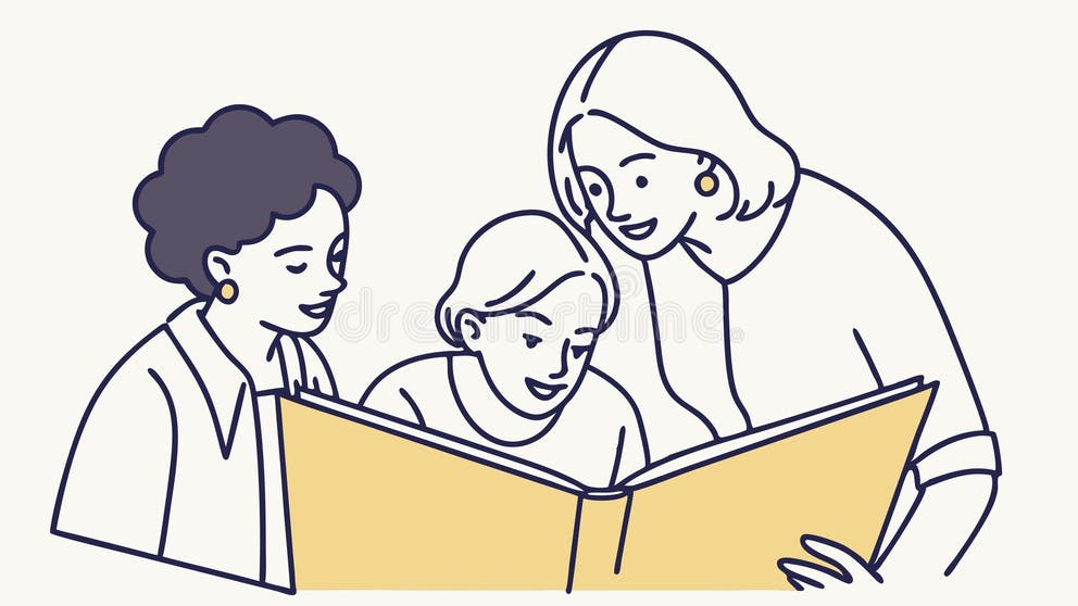 People Reading Book Together, Education and Shared Learning, Vector ...