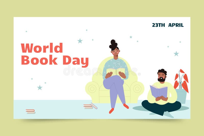 People Reading Books Banner Horizontal. World Book Day Stock Vector ...