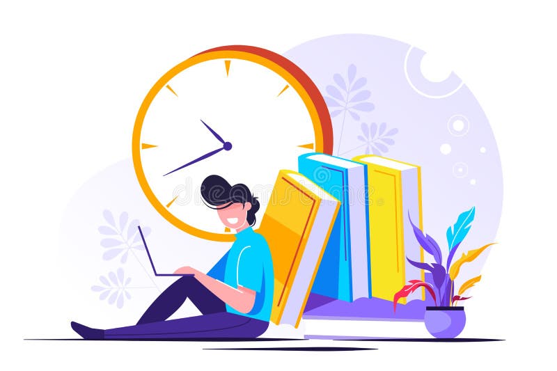 People Reading Near Big Clock Stock Vector - Illustration of design ...