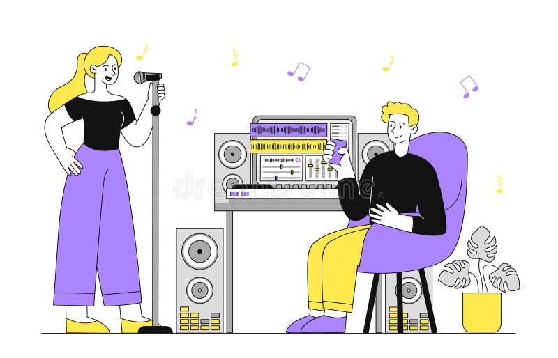 People in Recording Studio Vector Linear Stock Vector - Illustration of ...