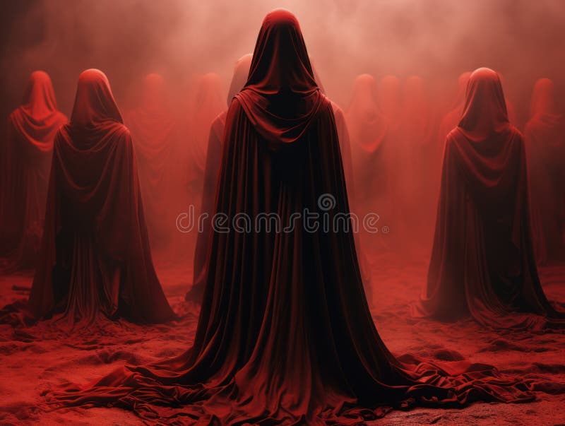 People in Red Cloaks in a Hood Gather To Perform a Ritual. Stock Photo ...