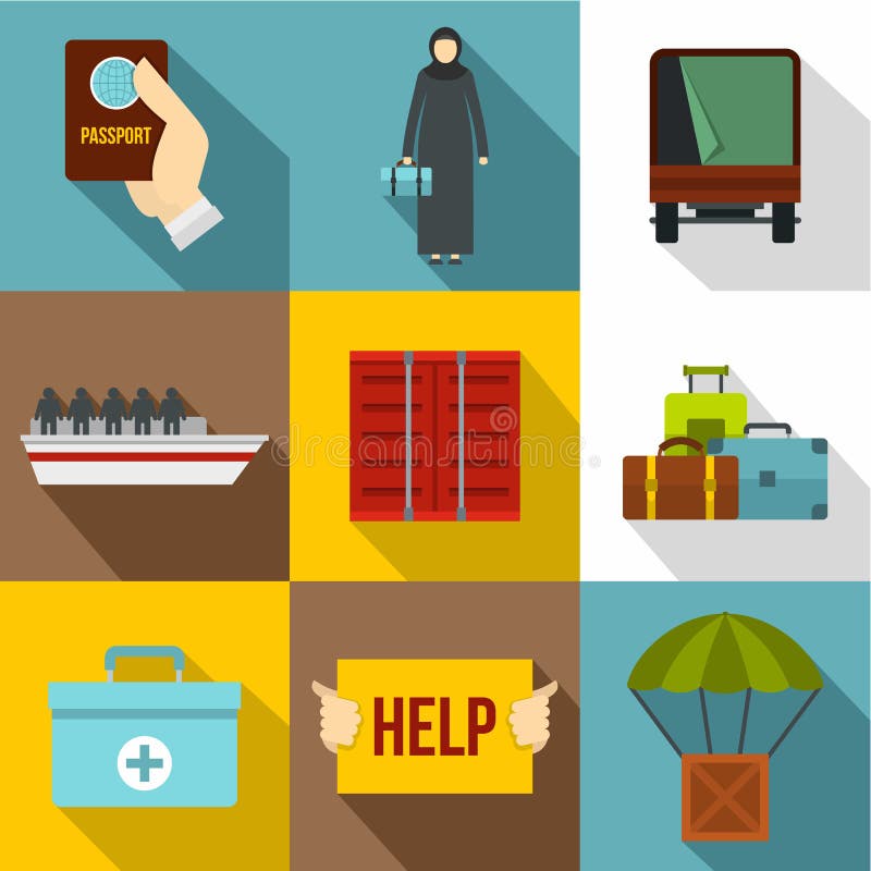 People Refugees Icons Set, Outline Style Stock Vector - Illustration of ...