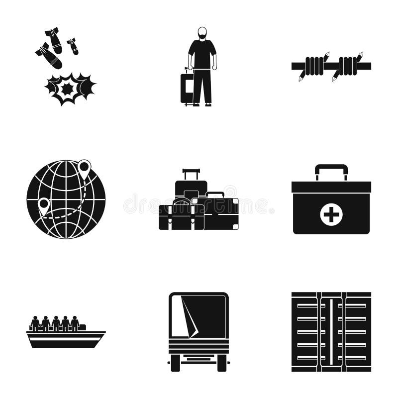 People Refugees Icons Set, Simple Style Stock Vector - Illustration of ...