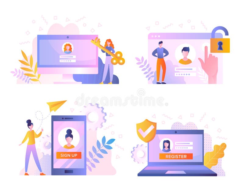 People Register Online Set. Registration or Sign Up User Interface ...