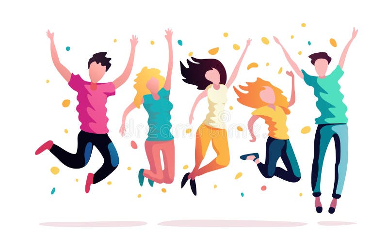 People Rejoice in Victory, Working Team of People Celebrate. Vector ...