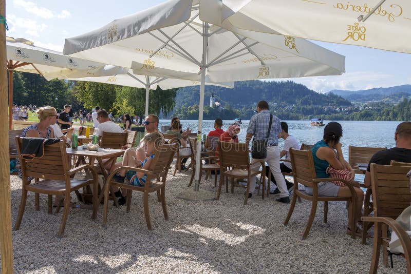 People Relax in a Cafe on the Shore of Lake Bled in Slovenia Editorial ...