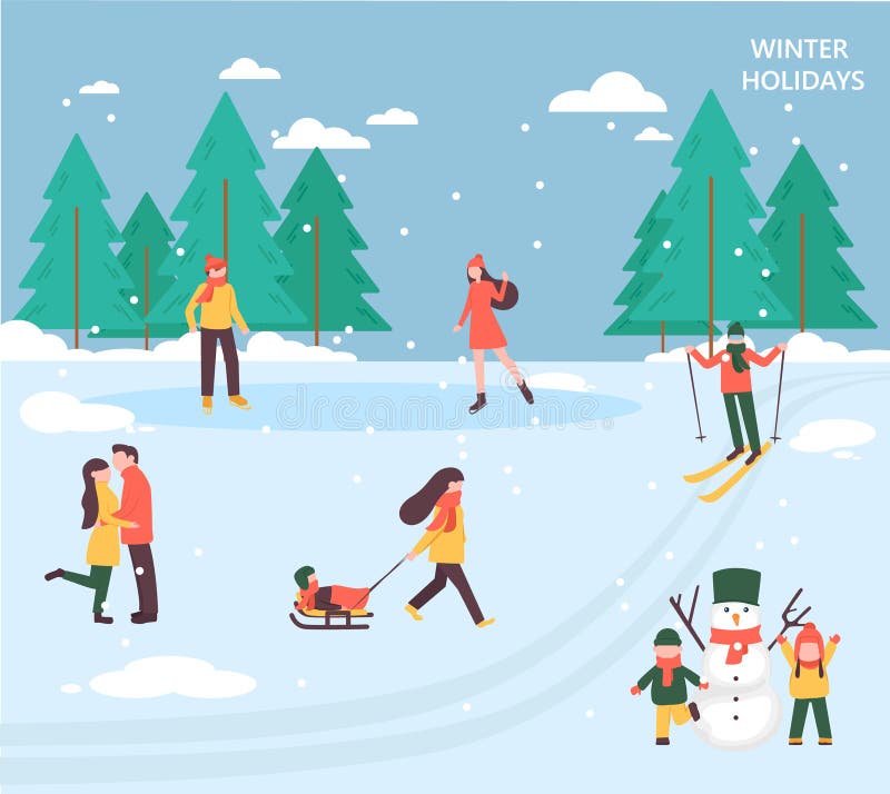 People Relax in Winter Park Stock Vector - Illustration of people ...