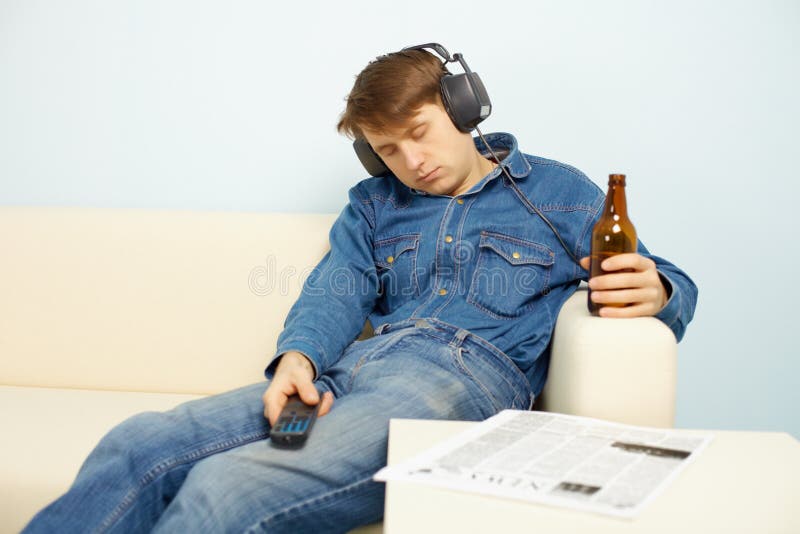 People Relaxing at Home after Work Stock Image - Image of drunkard ...