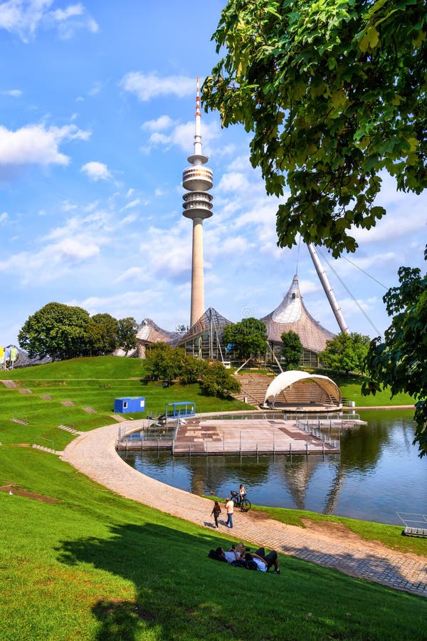 People Relaxing and Strolling in the Olympic Park of Munich Editorial ...