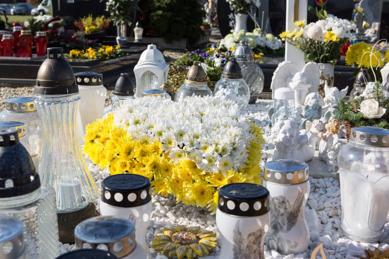 People Remembering Their Loved Ones Who Died; on the Cemetery Stock ...
