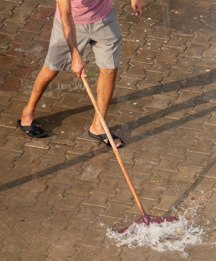 People Remove Water from the Street Stock Image - Image of pavement ...