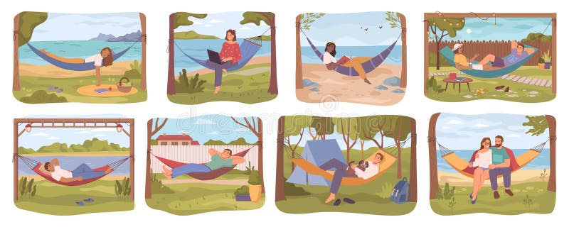 People Resting Hammocks Weekends Stock Vector Illustration Of Person