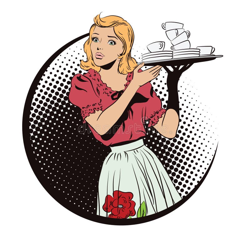 Waitress With Breakfast Template Ads Or Business Card Stock Vector