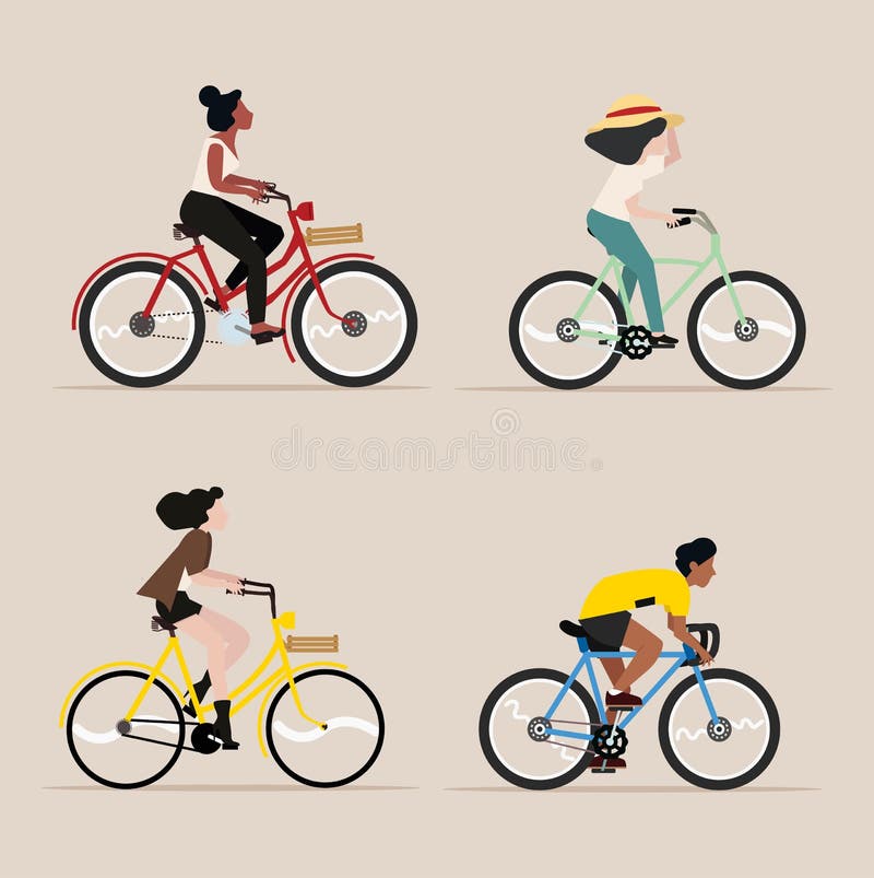 People Riding a Bicycle Vector Set Stock Vector - Illustration of ...