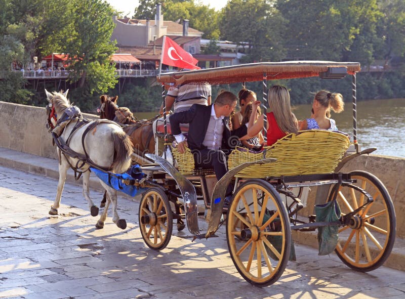 People are Riding in Coach by Bridge in Edirne, Turkey Editorial Image ...