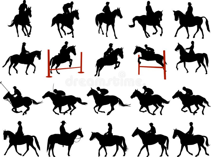 People Riding Horses Silhouettes Stock Vector - Illustration of jumper ...