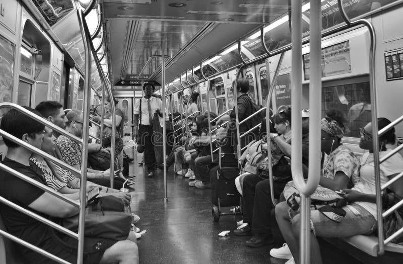 Riding on the New York Subway Train with Orange Seats Editorial Stock ...