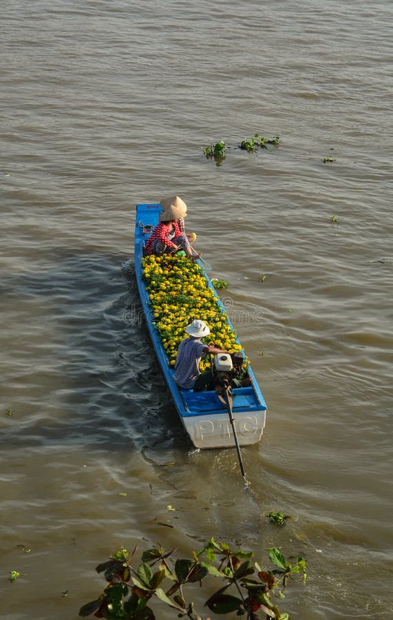 People Riding the Motorboat on the River in an Giang, Vietnam Editorial ...