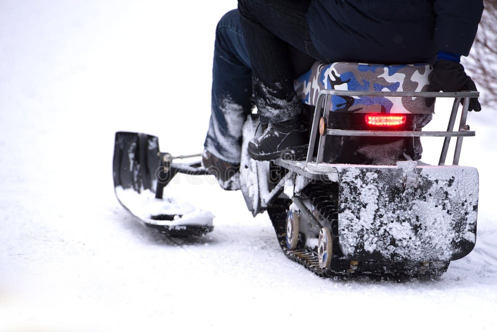 People Riding a Snowmobile, Rear View Stock Photo - Image of north ...