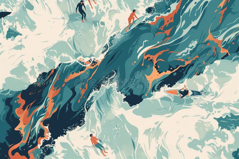 People Riding Surfboards Together on a Large Wave in the Ocean Stock ...