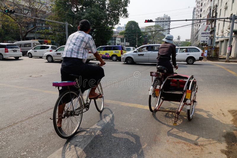 People Riding Tricycles on Street in Yangon, Myanmar Editorial Image ...