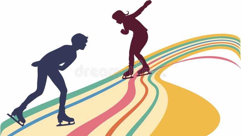 People Roller Skating on a Colorful Abstract Path, Vector Design ...