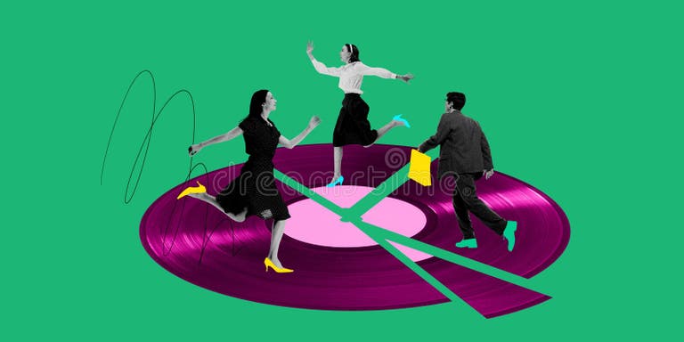 People Run Across Broken Vinyl Record Shaped Like Round Graph ...