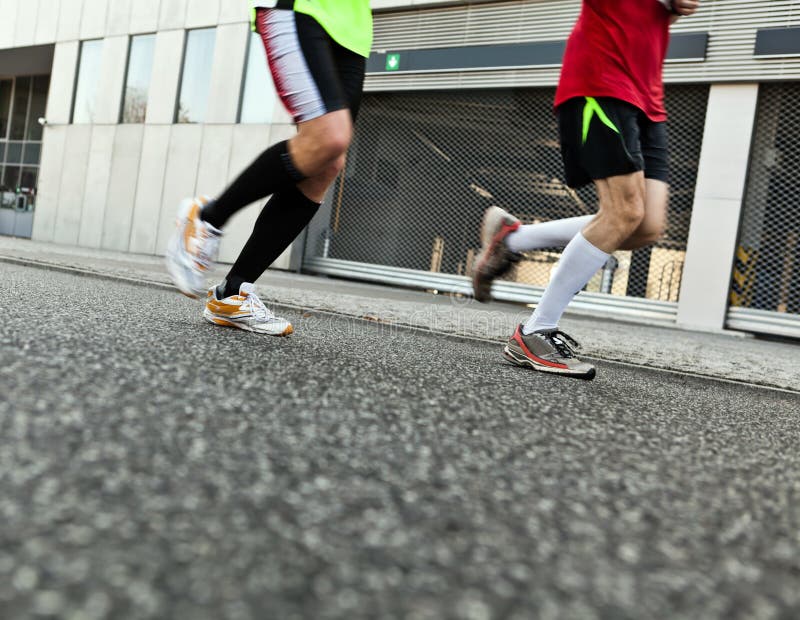 People Running in City Marathon, Sport Shoes Stock Image - Image of ...