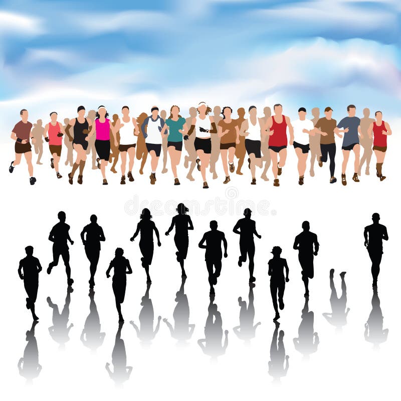 People running collection stock vector. Illustration of silhouette ...
