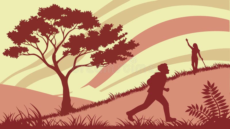 People Running on Hill Landscape, Outdoor Activity and Dynamic Movement ...