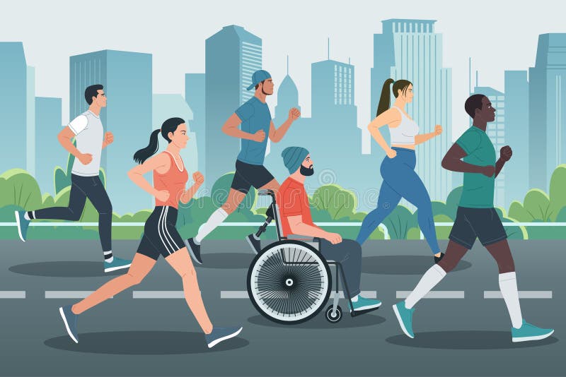 People Running Marathon Race in the City Vector Illustration Stock ...