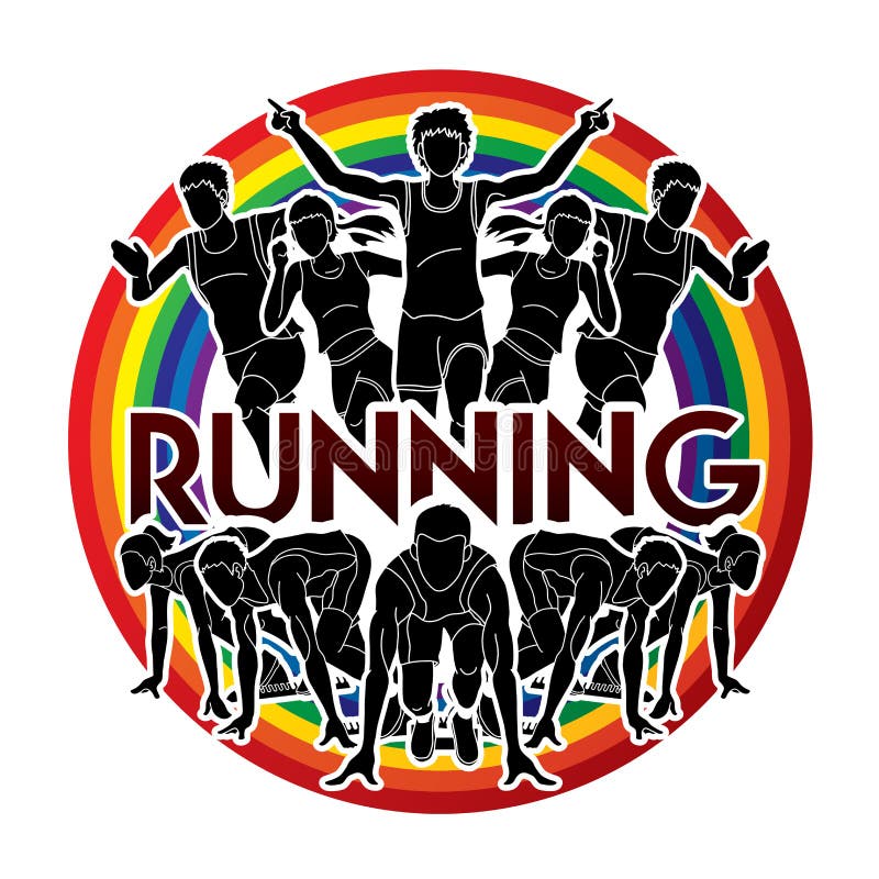 People Running, Marathon Runner with Text Running Graphic Vector Stock ...