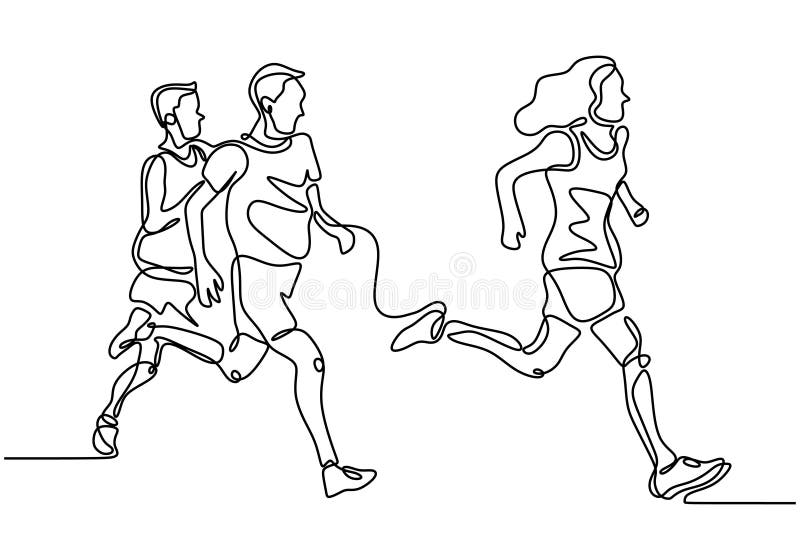 People Running Continuous One Line Drawing Minimalism Design Vector ...