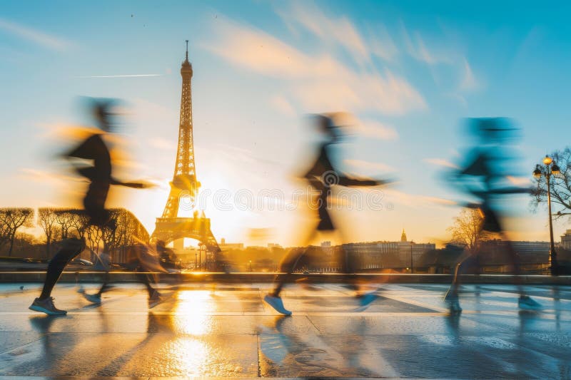 People Running in the Paris Marathon. Generative AI. Stock Illustration ...