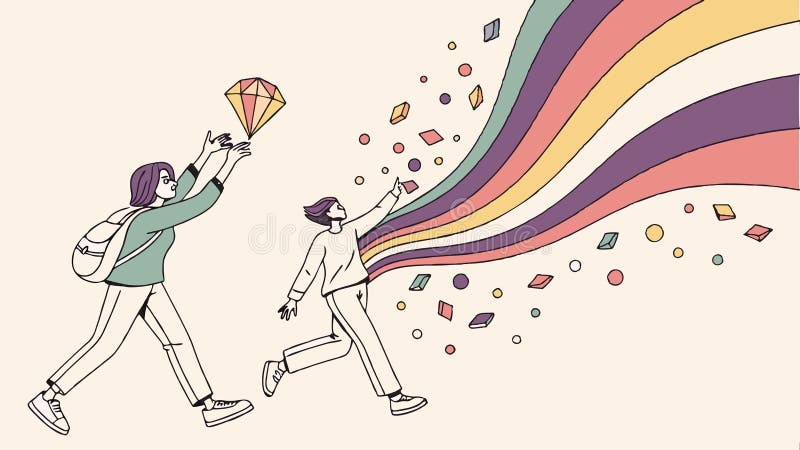 People Running with Rainbow Trail, Dynamic Movement and Joyful Activity ...