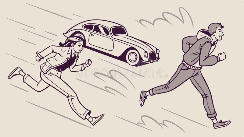 People Running from Speeding Car, Action Scene Vector Design Generative ...