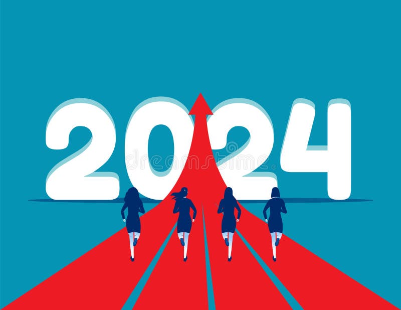 People Running To 2024. Start Up a New To Goal Stock Vector ...