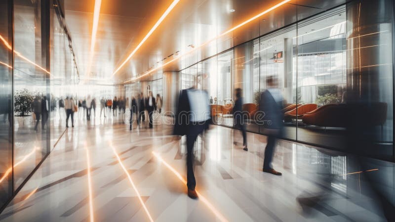 People Rushing in Office Lobby with Motion Blur Stock Image - Image of ...