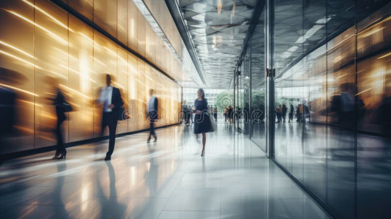 People Rushing in Office Lobby with Motion Blur Stock Image - Image of ...