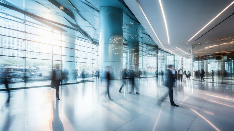 People Rushing in Office Lobby with Motion Blur Stock Image - Image of ...
