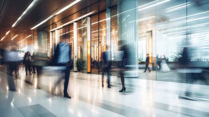 People Rushing in Office Lobby with Motion Blur Stock Image - Image of ...