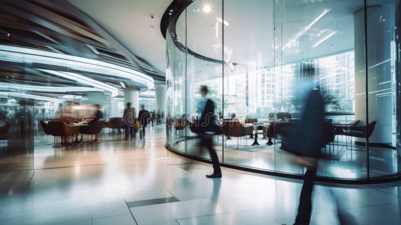 People Rushing in Office Lobby with Motion Blur Stock Image - Image of ...